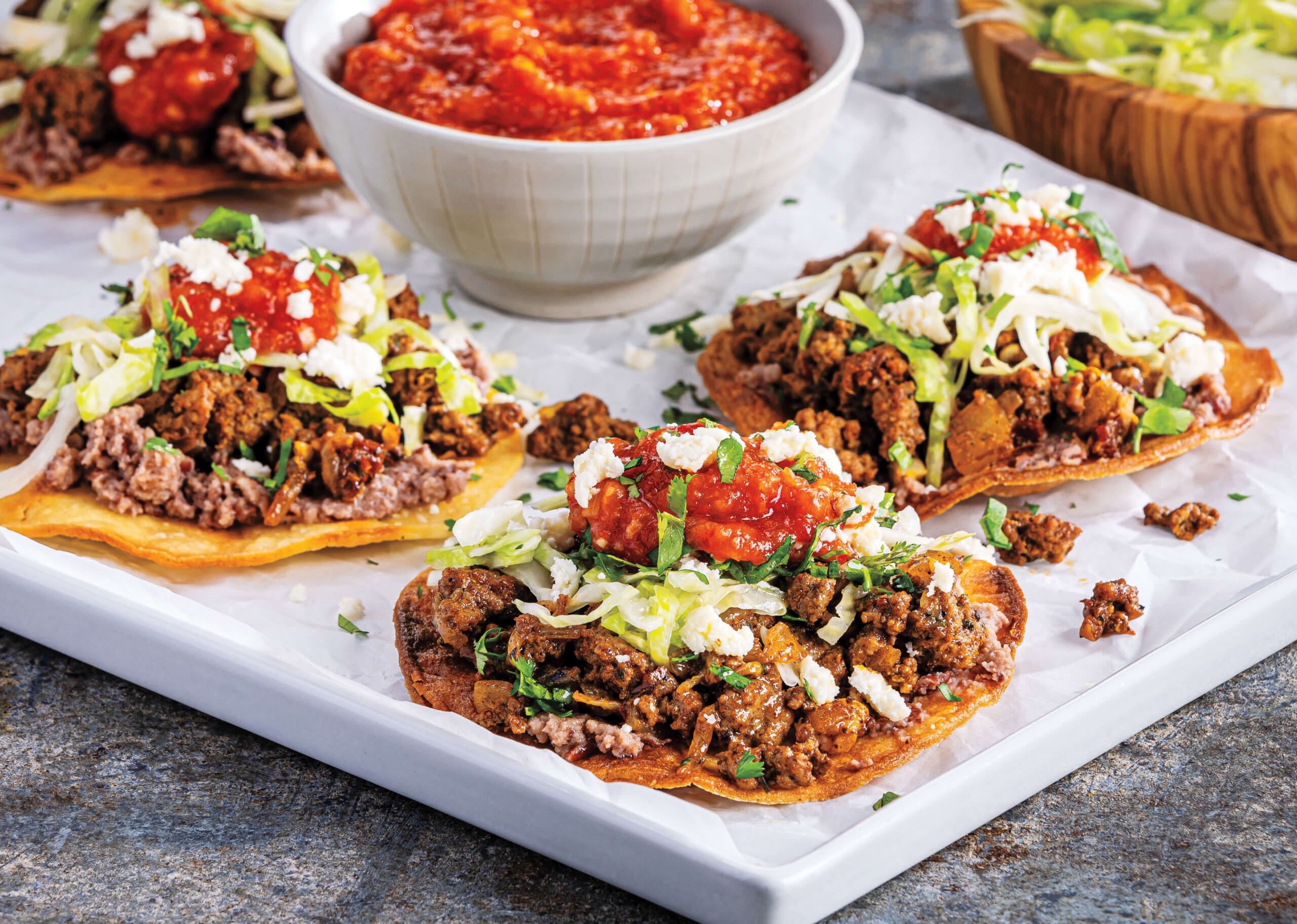 Tostadas De Carne Molida (Ground Beef Tostadas) - Vallarta Supermarkets ...